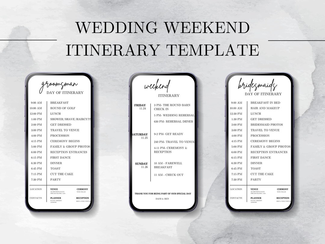 Wedding Timeline Template, Mobile Wedding Itinerary, Digital Wedding ...
