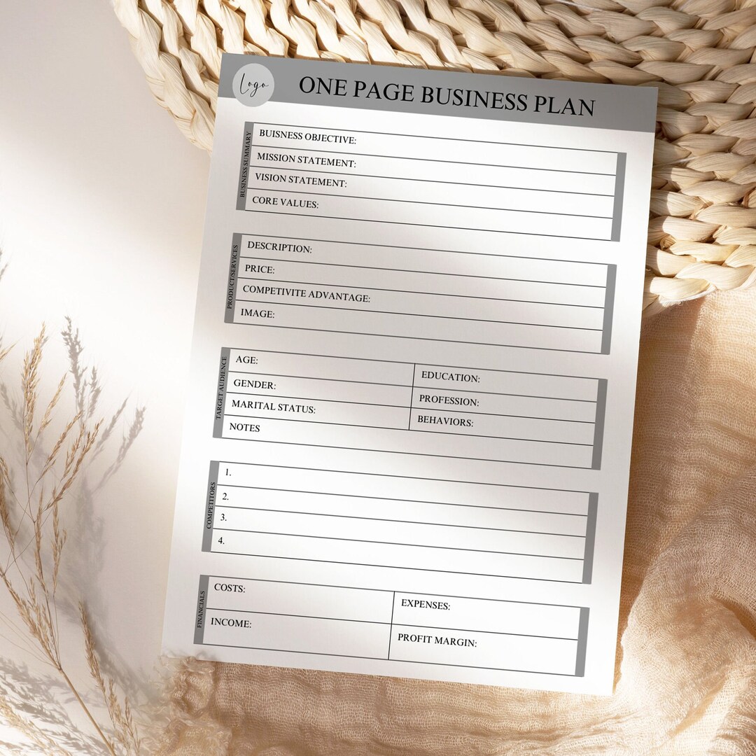 One Page Business Plan, 1-page Business Plan Template, Simple Business ...