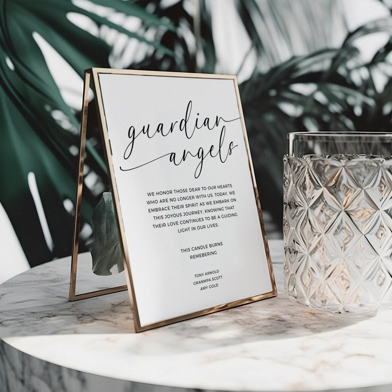 Printable Guardian Angels Sign, in Loving Memory Wedding Sign, Simple ...