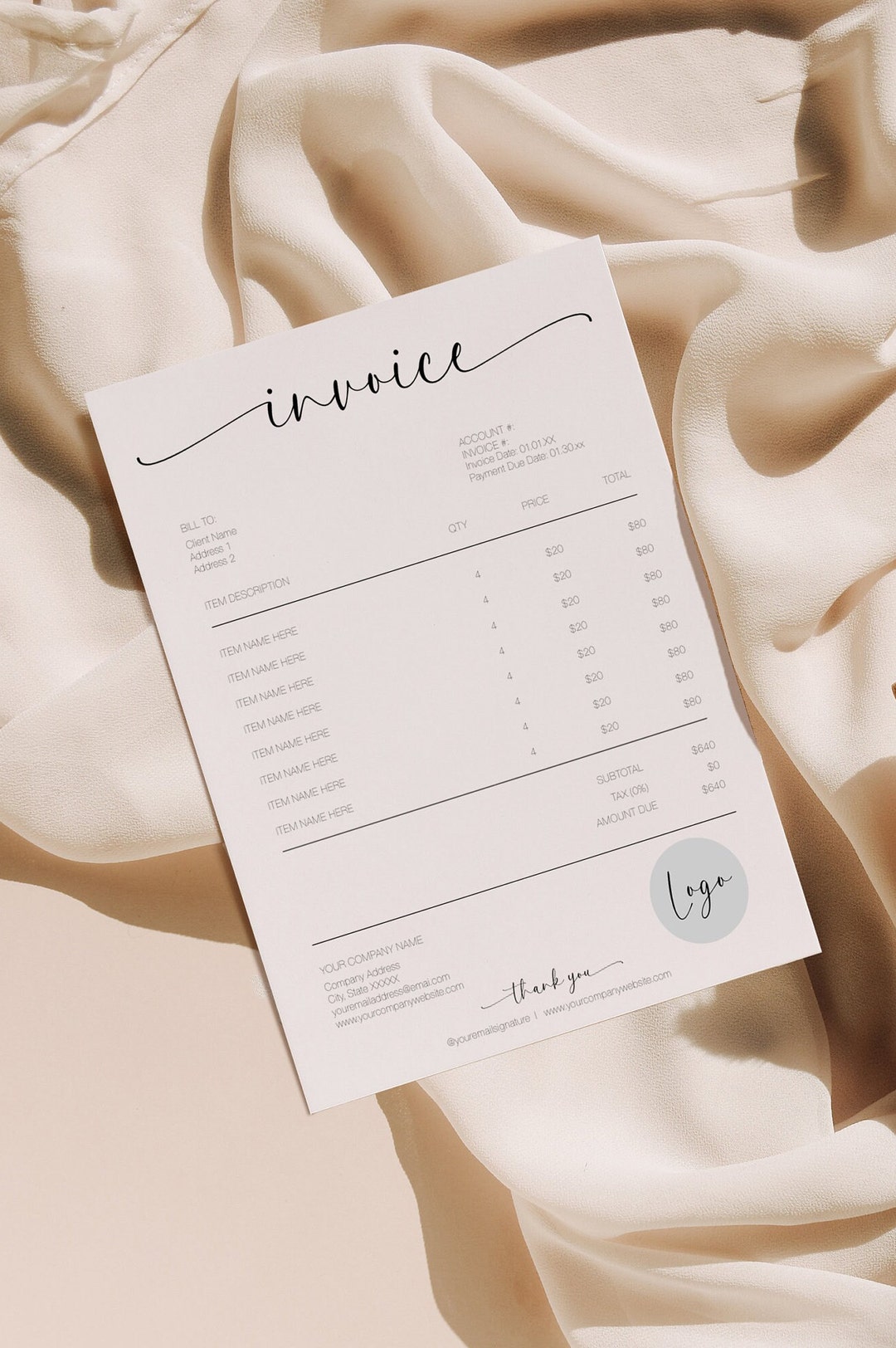 Minimalist Invoice Template Download , Boho Small Business, Modern ...