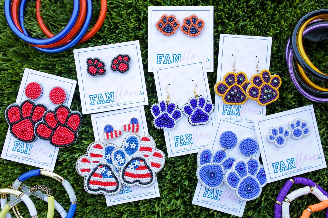 Paw Print Game Day Earrings / Team Colors - Etsy