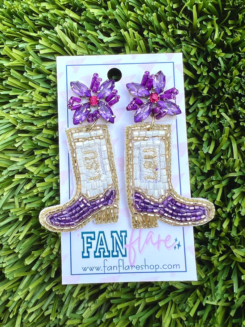 LSU Beaded Cowboy Boots Game Day Earrings - Etsy