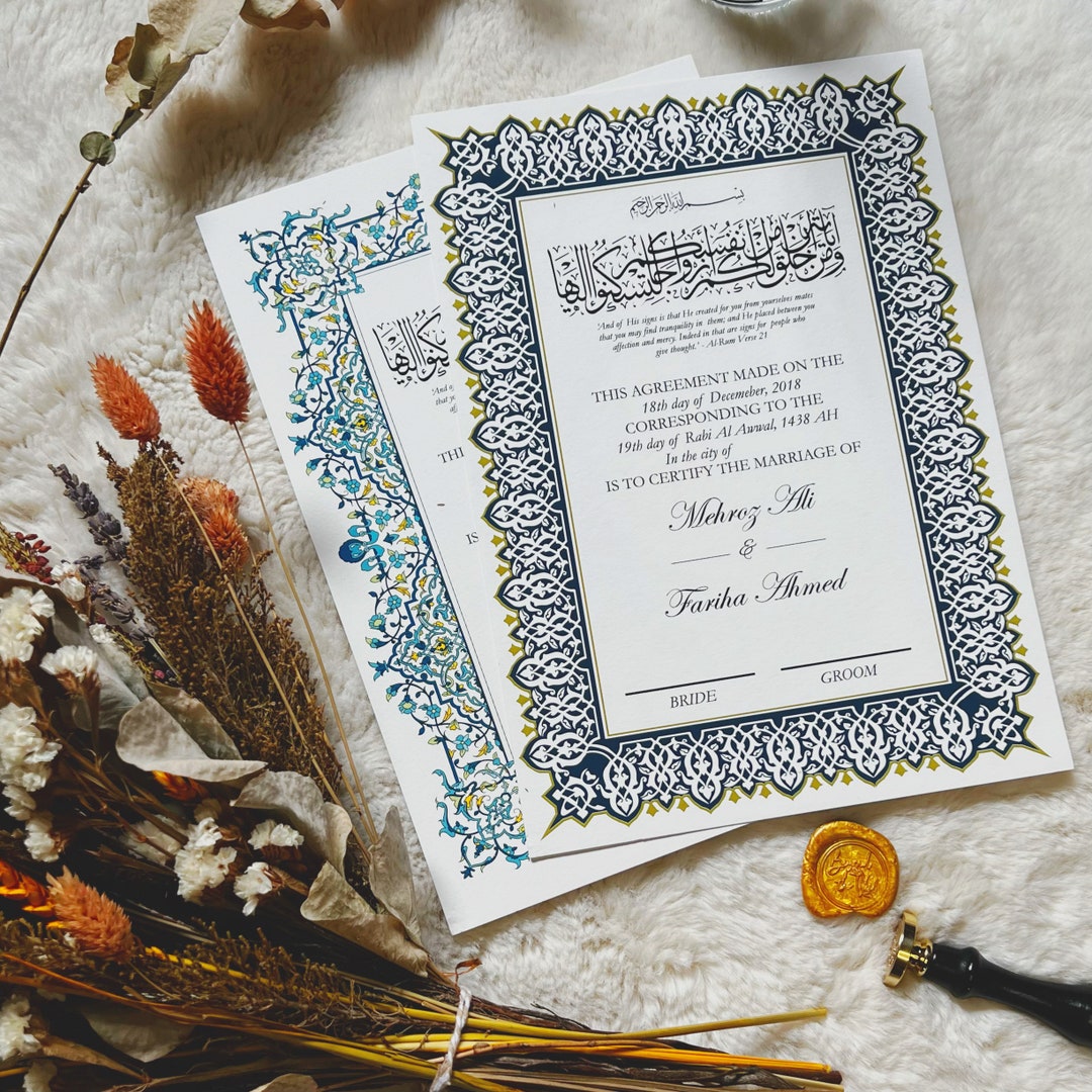 MARRIAGE Certificate A3 NIKAH NAMA Nikkah Certificate Beautiful Couple ...