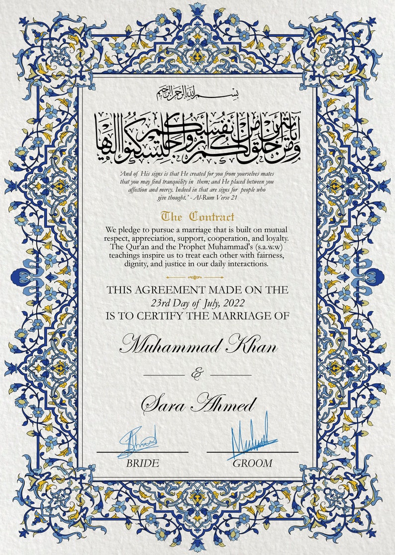 MARRIAGE Certificate A3 NIKAH NAMA Nikkah Certificate the - Etsy