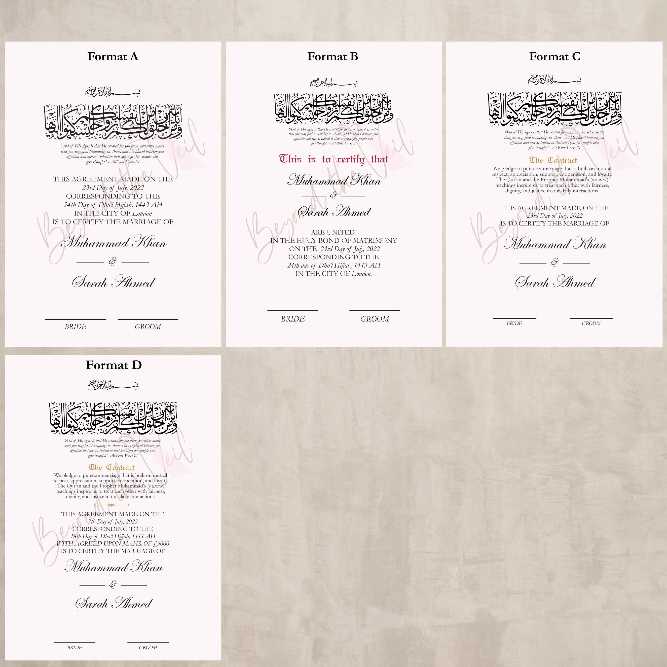 MARRIAGE Certificate A3 NIKAH NAMA Nikkah Certificate Beautiful Couple ...