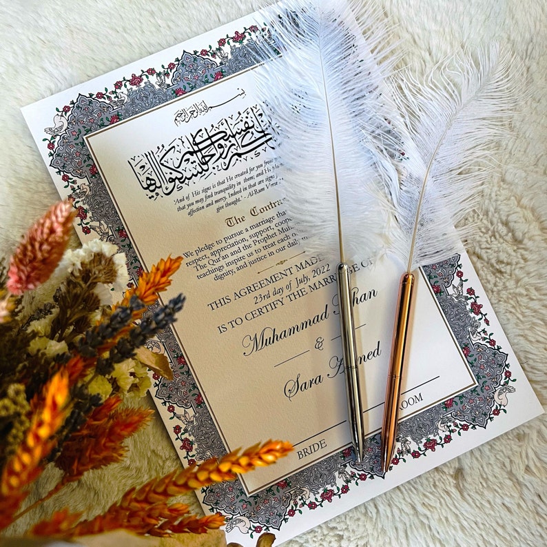 MARRIAGE Certificate A4 Nikah NAMA WEDDING Contract Nikkah Contract ...