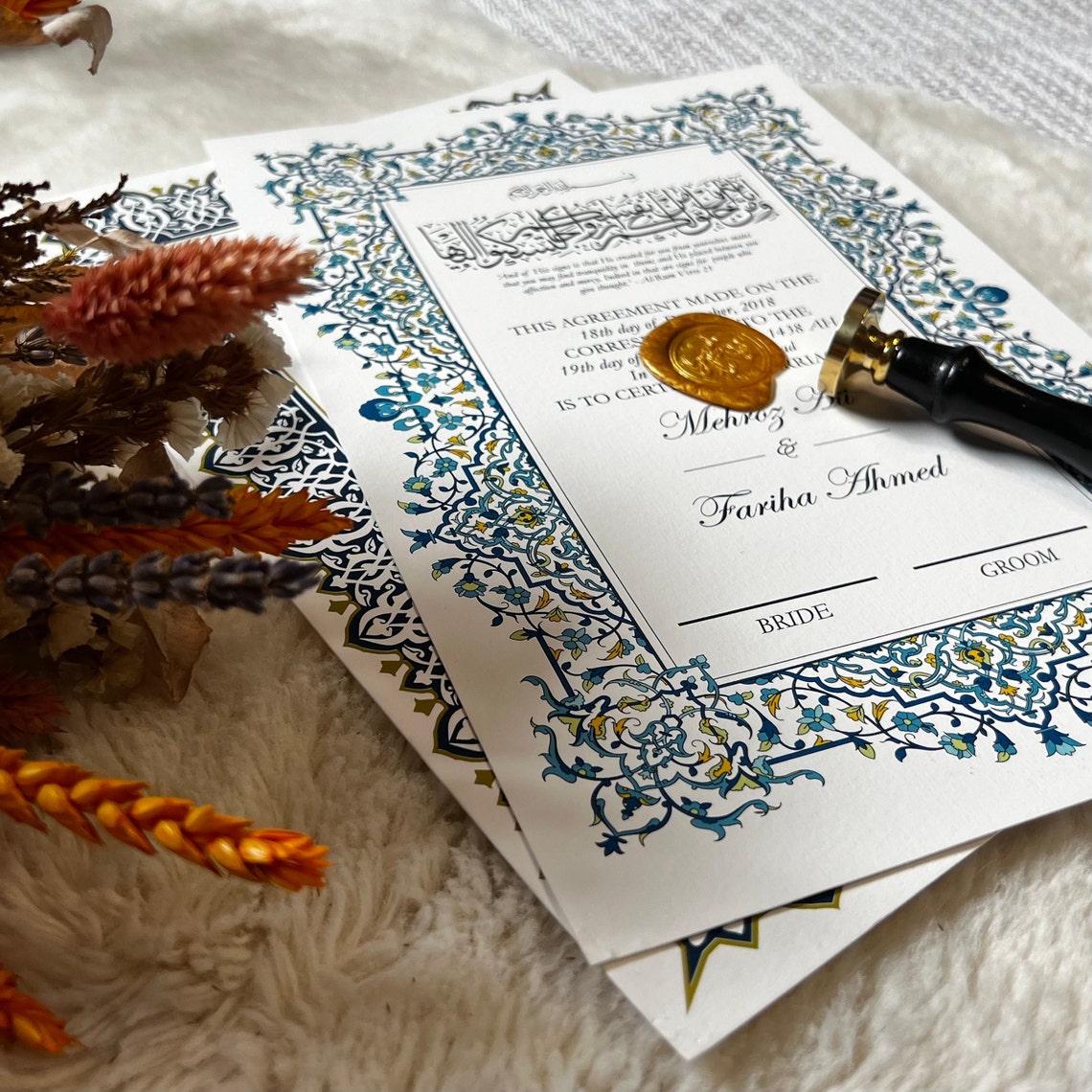 MARRIAGE Certificate A4 Nikah NAMA WEDDING Contract Nikkah Contract ...