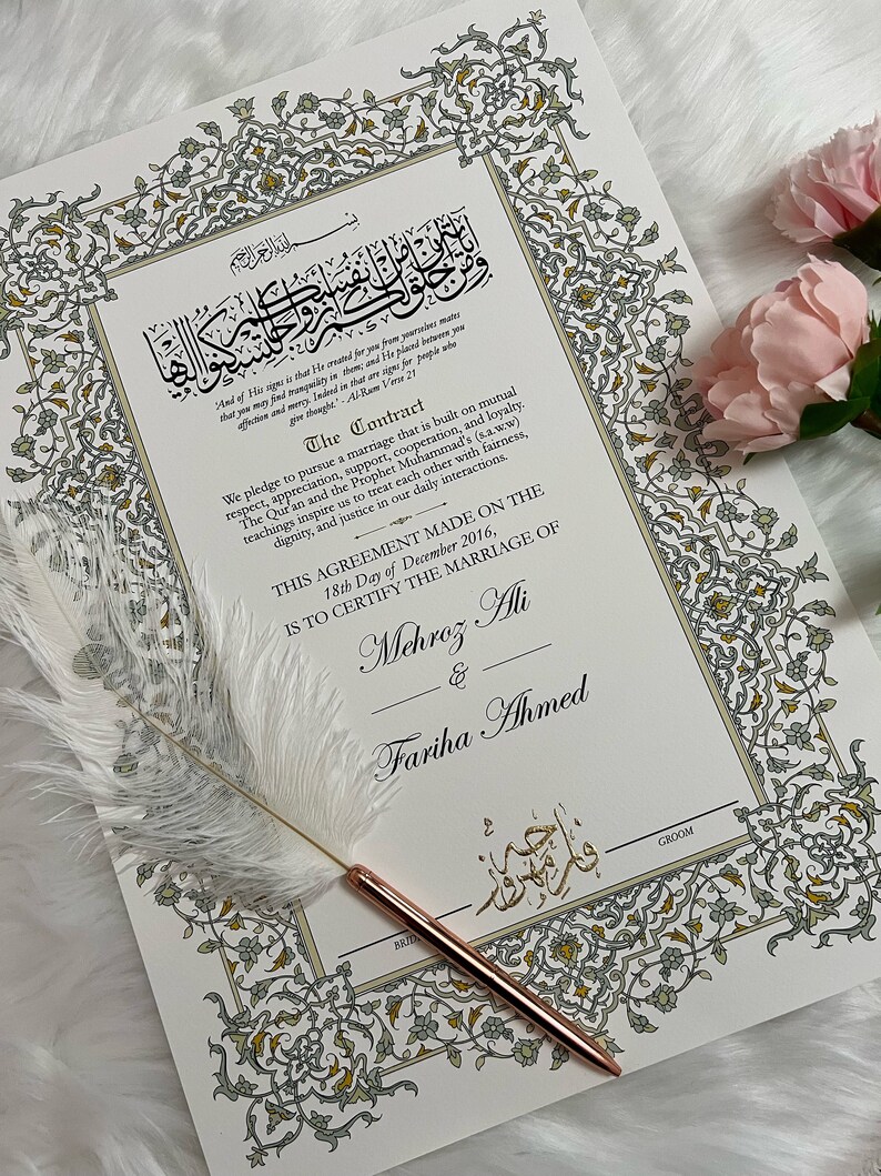 CUSTOM A3 MARRIAGE Certificate NIKAH Nama Nikkah Certificate Design ...