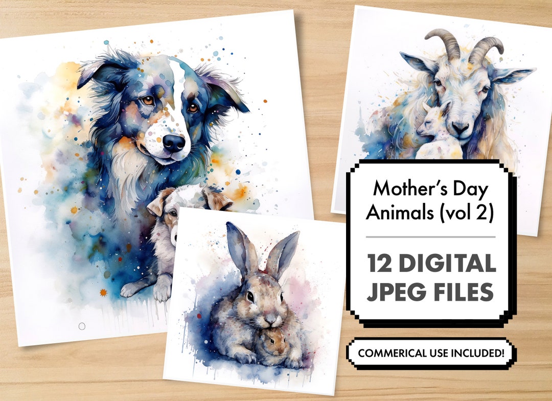 Mother's Day Animals Clipart V.2, 12 High Quality JPG, Nursery Art ...