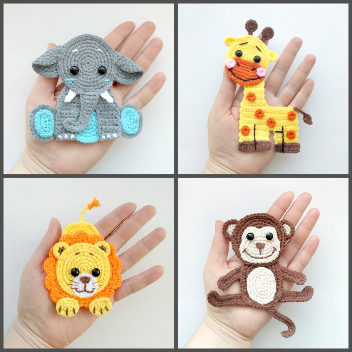 PATTERN Jungle Animal Applique Crochet Patterns PDF Elephant Giraffe ...
