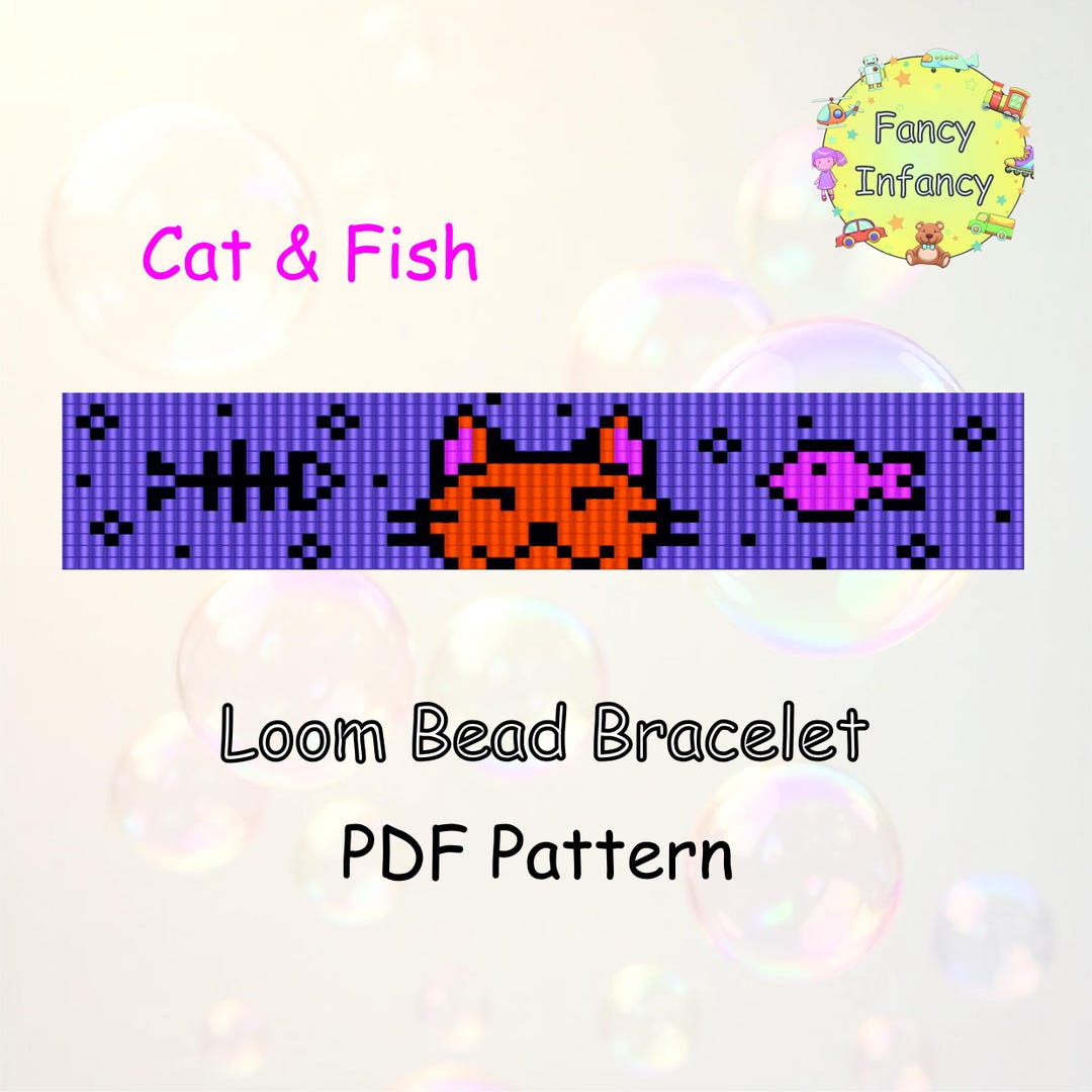 Cat and Fish Loom Bead Bracelet Pattern PDF Kid Bracelet Pattern Miyuki ...