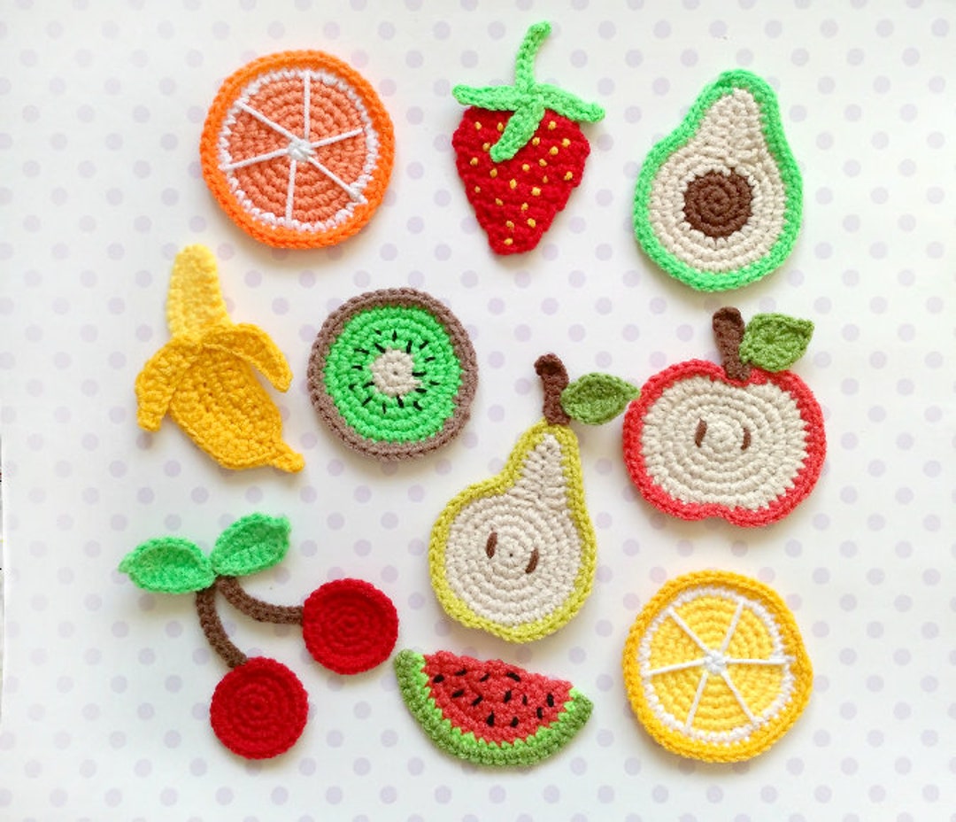 PATTERN Fruits Applique Crochet Pattern PDF Cherry Orange Apple ...