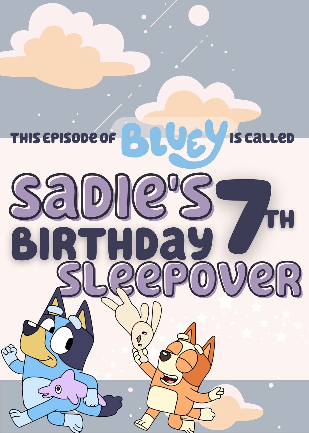 CANVA Invite Template, Bluey Birthday Invitation | Kids Invitation ...