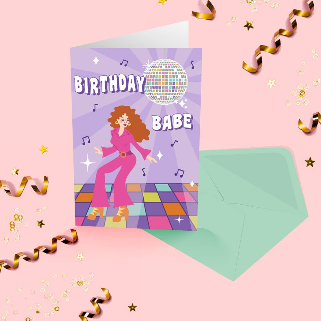 Retro Birthday Card,groovy 70s Style,disco,vintage Illustration,bday ...