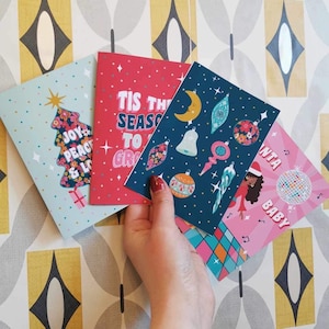 Set of Retro Christmas Cards, Groovy 70s Style,disco,baubles,tree ...