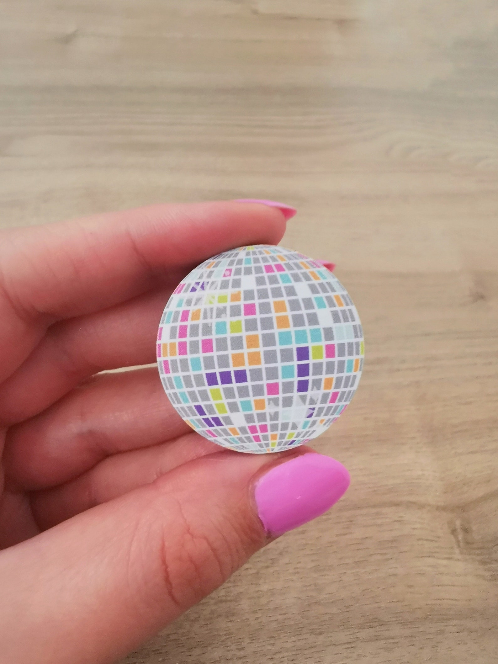 Disco Ball Wooden Pin Badge, 70s Retro Design, Sustainable, Accesory ...