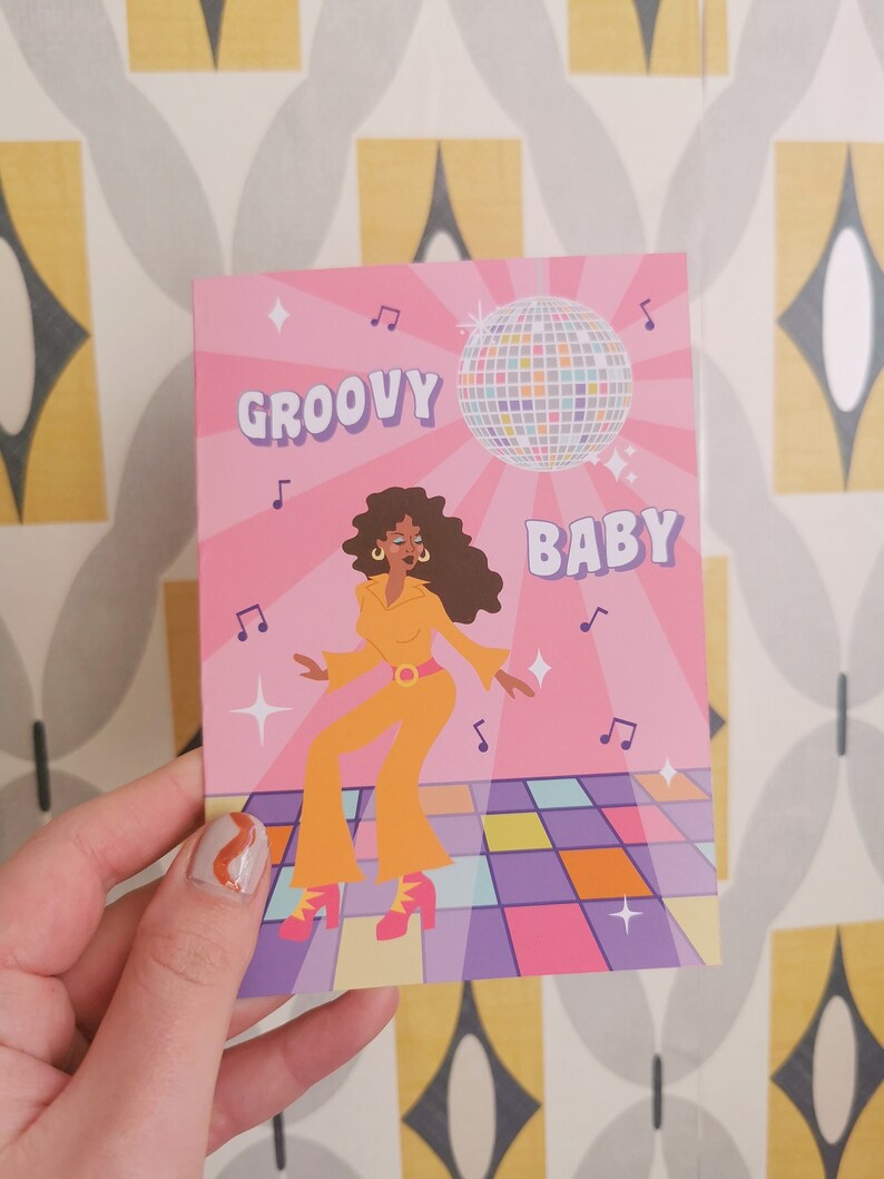 Retro Birthday Card,groovy 70s Style,disco,vintage Illustration,bday ...