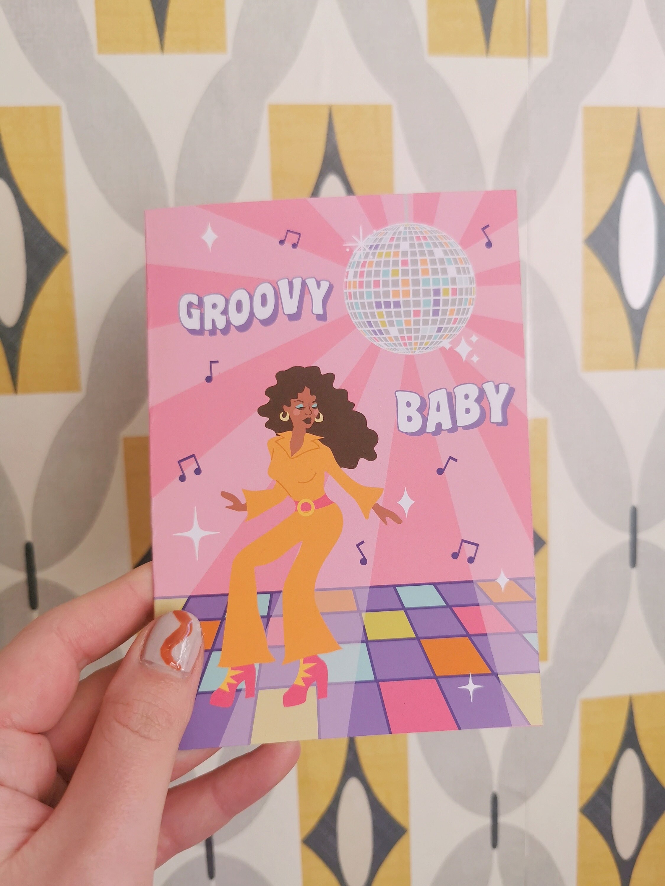 Retro Birthday Card,groovy 70s Style,disco,vintage Illustration,bday ...