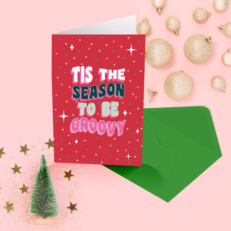 Set of Retro Christmas Cards, Groovy 70s Style,disco,baubles,tree ...