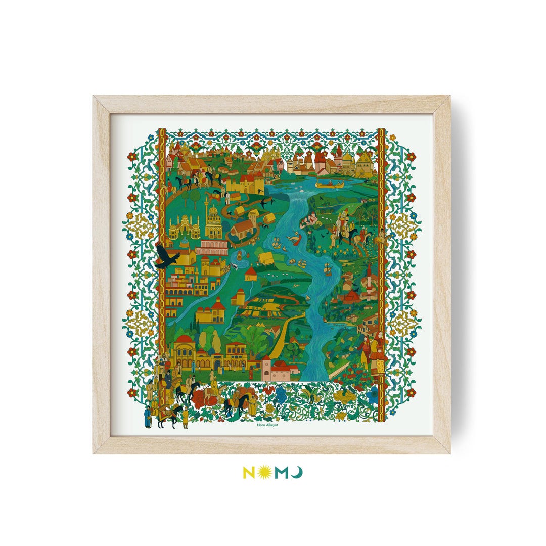 Village Farm Themed Rural Country Life Illustration Painting Wall Art ...