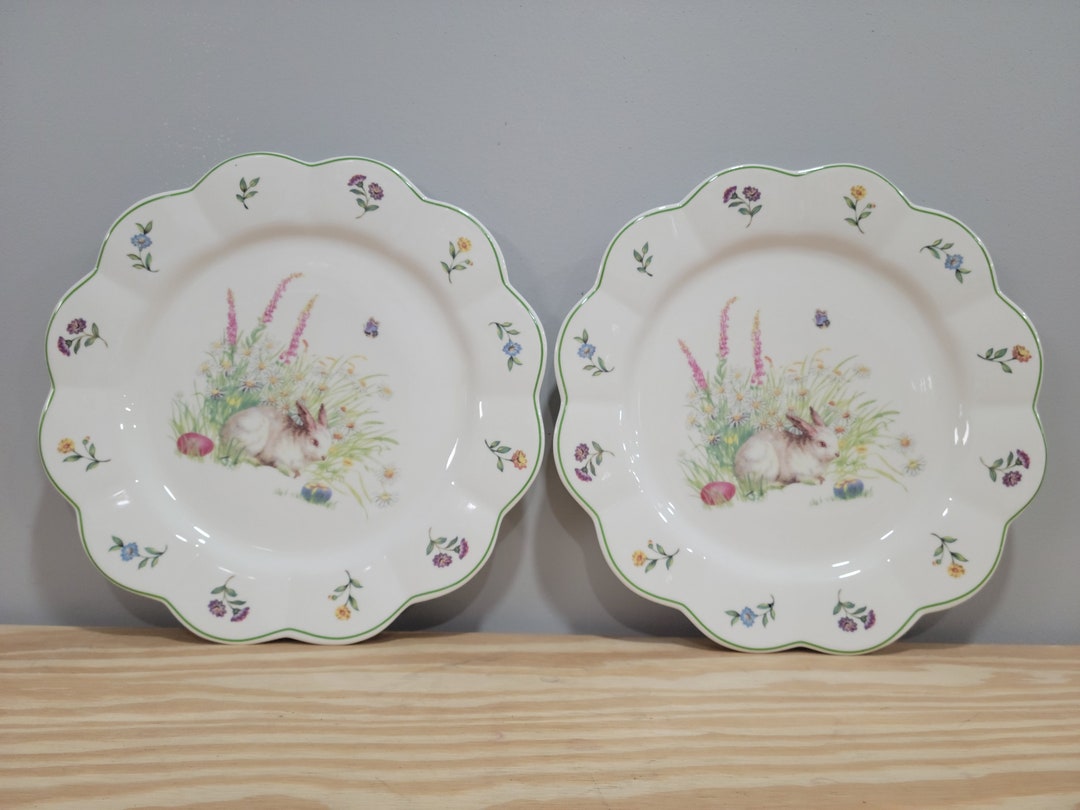 Grace Teaware Spring Bunny Rabbit 11" Porcelain Dinner Plates - Set of ...