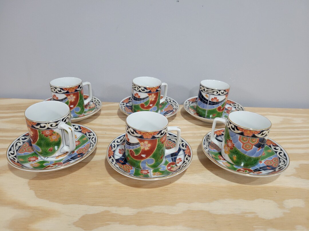 Andrea by Sadek Hand-painted Japanese Blue, Green Imari Demitasse Cup ...