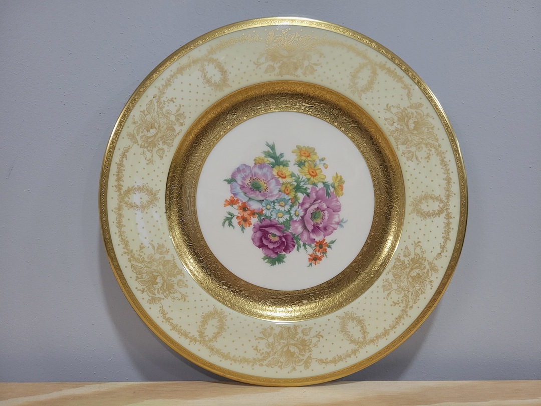Wheeling Decorating Co. Floral Gold Encrusted Fine China Plate - Etsy