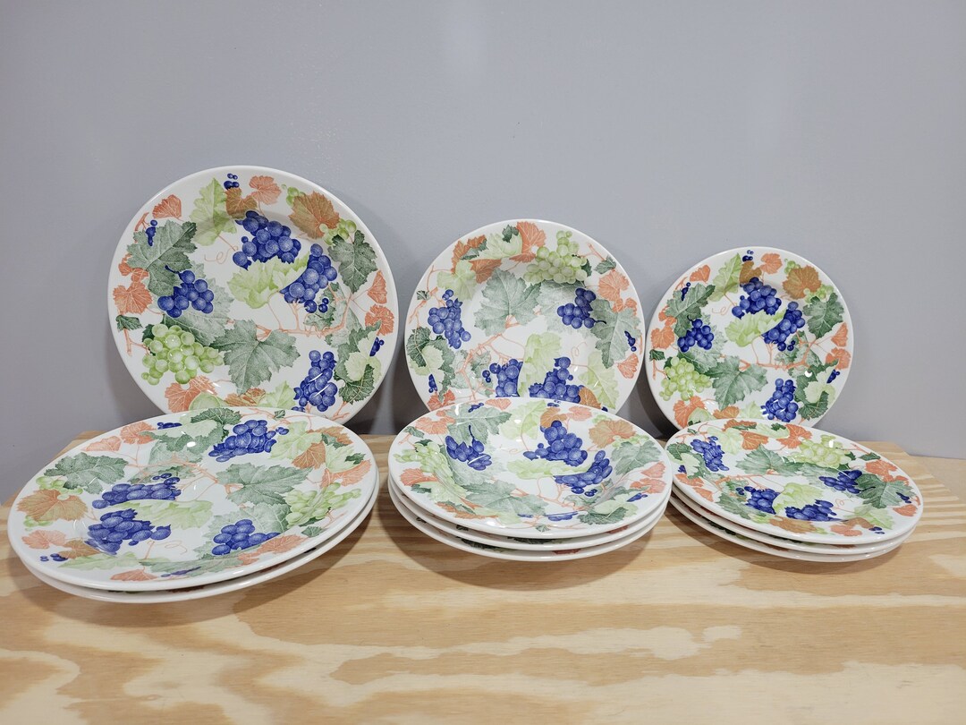 Primula Italy Multicolor Grapes & Leaves Ceramic Place Set - Etsy