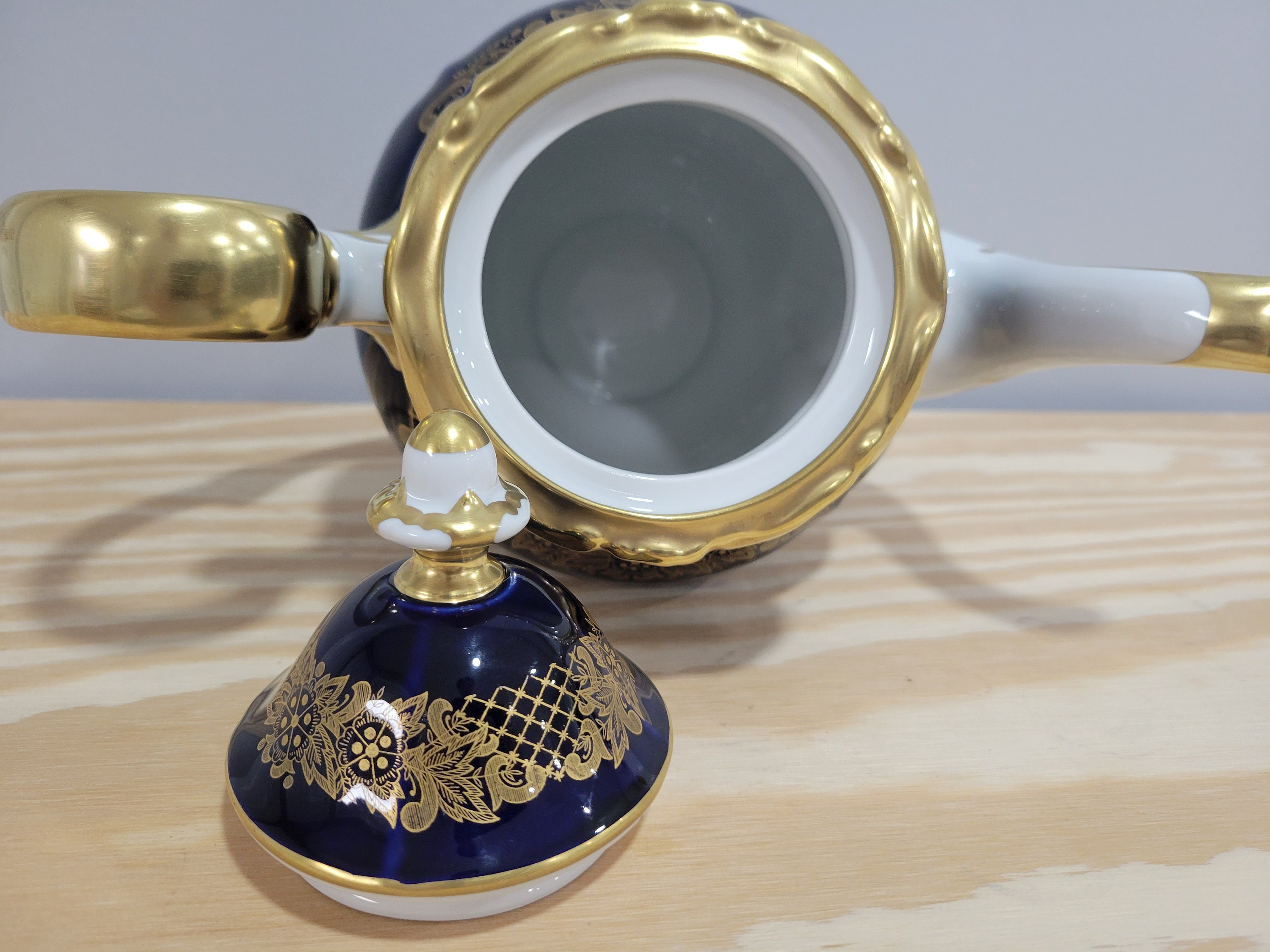 WEIMAR Dora Echt Blue Cobalt /w Gold Encrusted Flowers Coffee Pot ...
