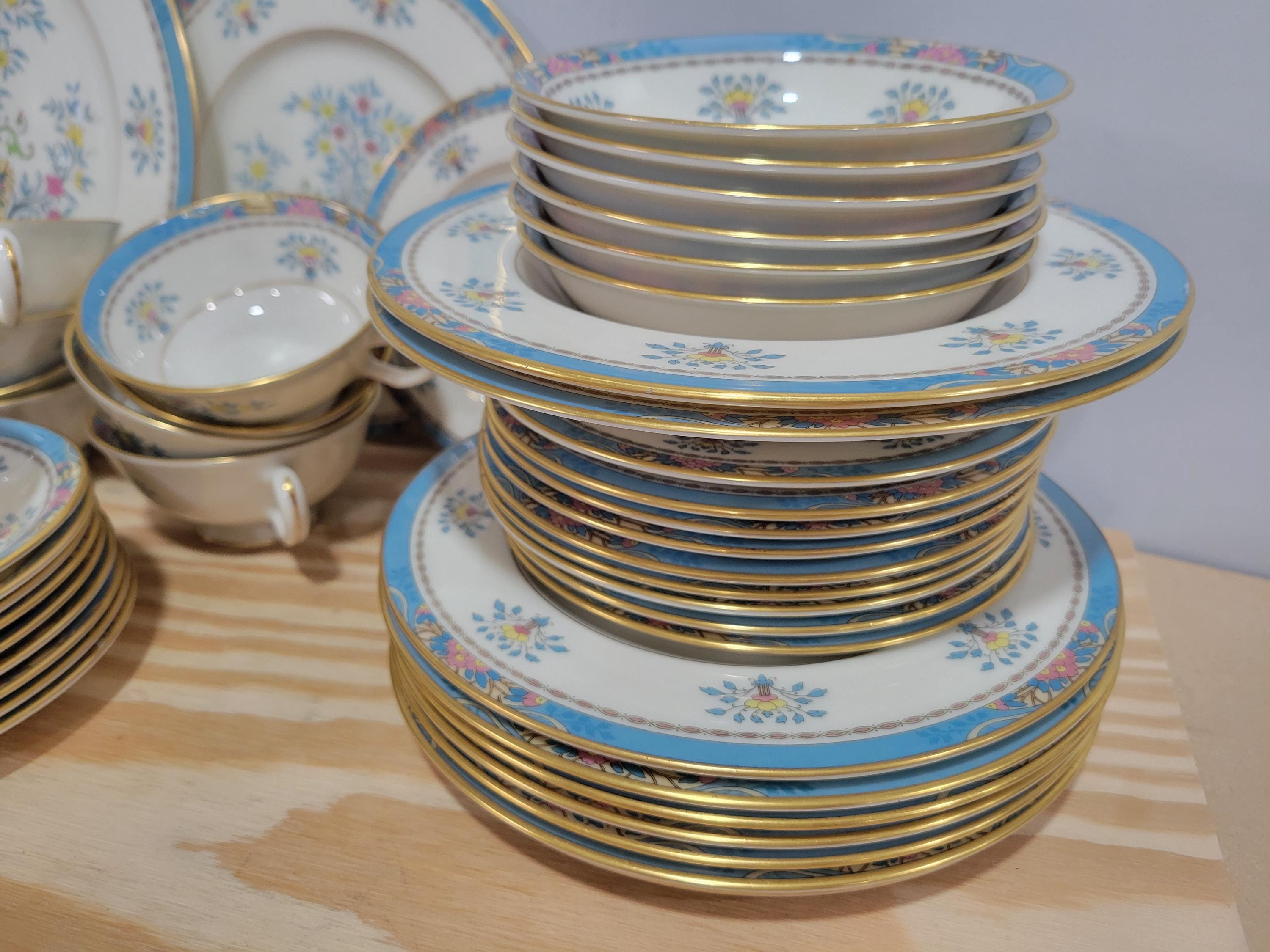 Lenox Blue Tree Gold Trim Porcelain Dinnerware Setting - Etsy