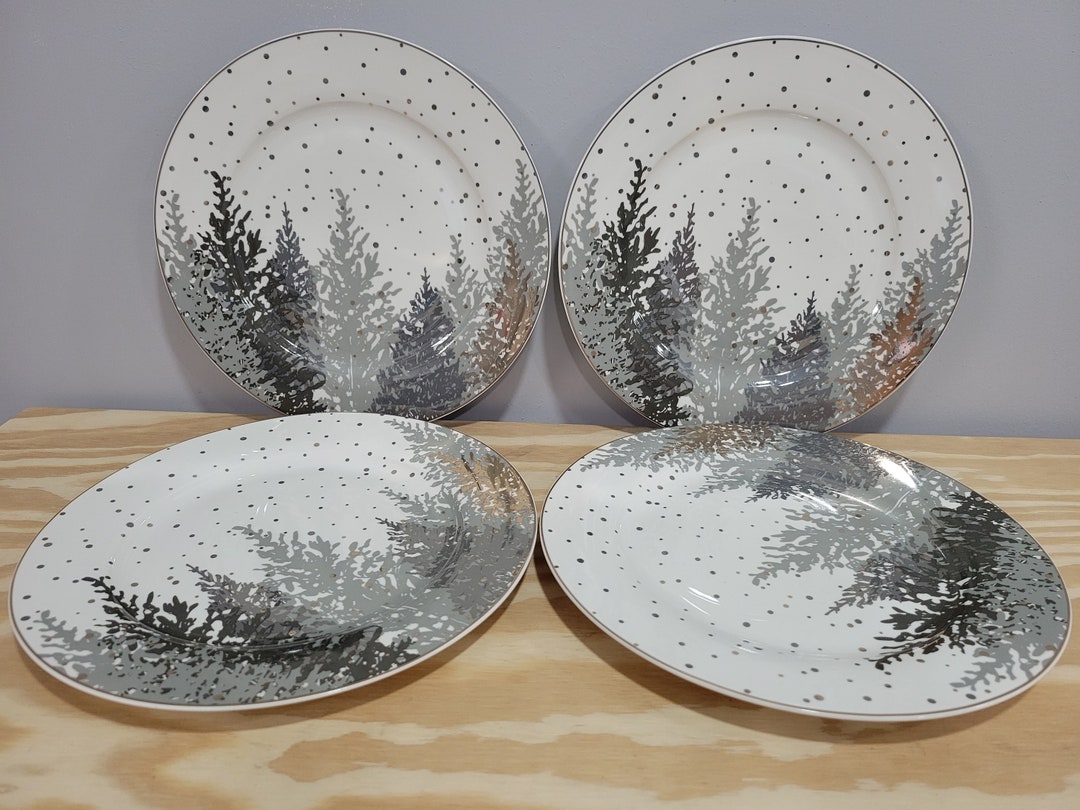 Grace Teaware Black Grey Tree 11" Dinner Plate - Set of 4 - Etsy