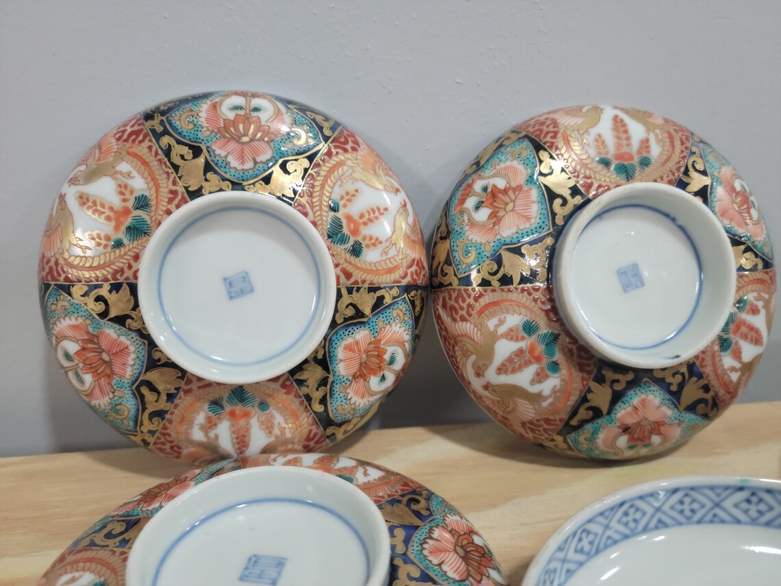 Antique Japanese Hand-painted Imari Style Porcelain Tea Bowl W/ Top ...