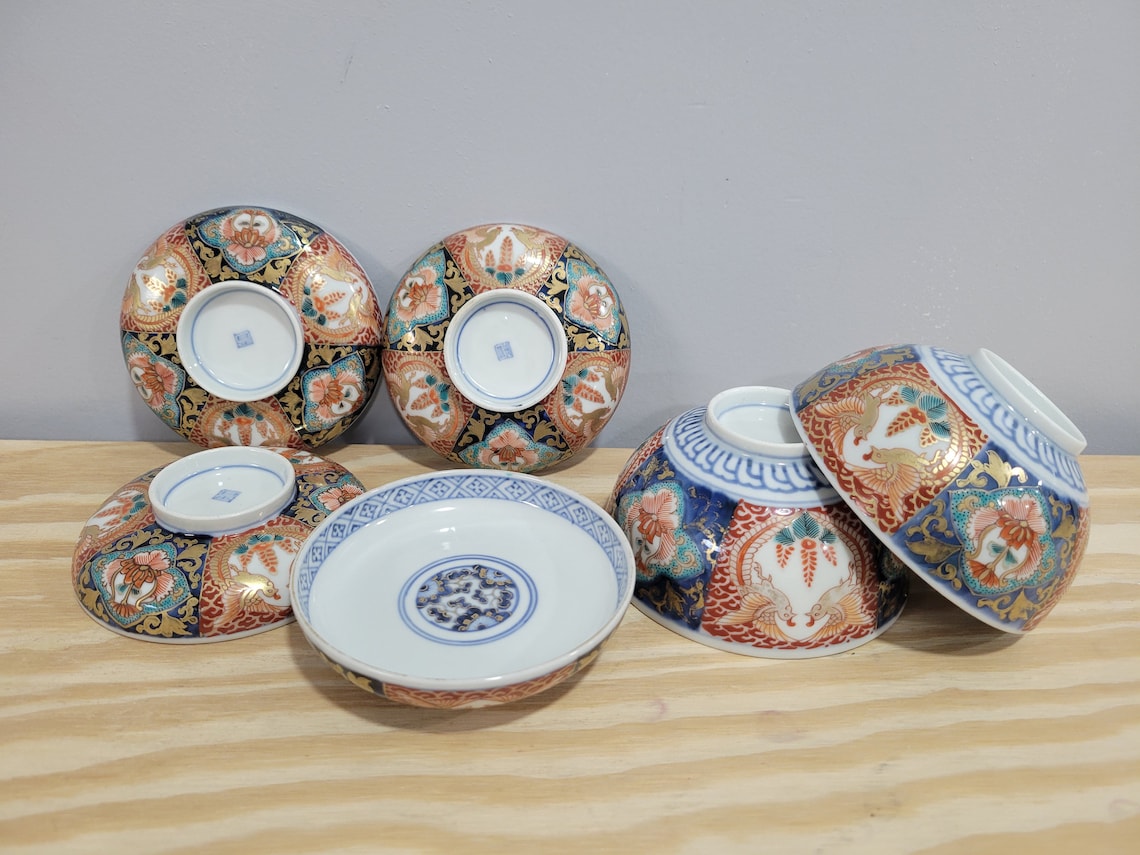 Antique Japanese Hand-painted Imari Style Porcelain Tea Bowl W/ Top ...