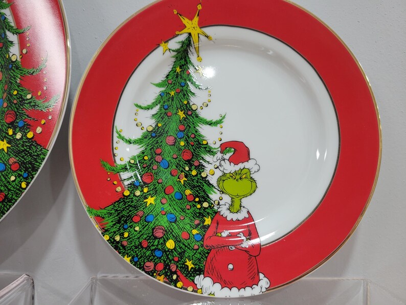 ZRIKE the Santa Grinch Red Rim Christmas Tree Plate Set - PICK - Etsy