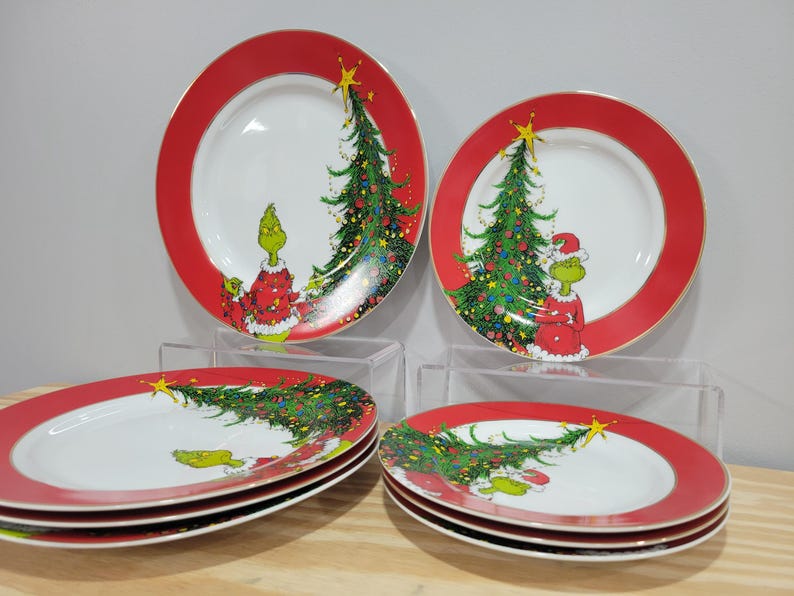 ZRIKE the Santa Grinch Red Rim Christmas Tree Plate Set - PICK - Etsy