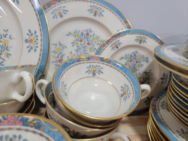 Lenox Blue Tree Gold Trim Porcelain Dinnerware Setting - Etsy