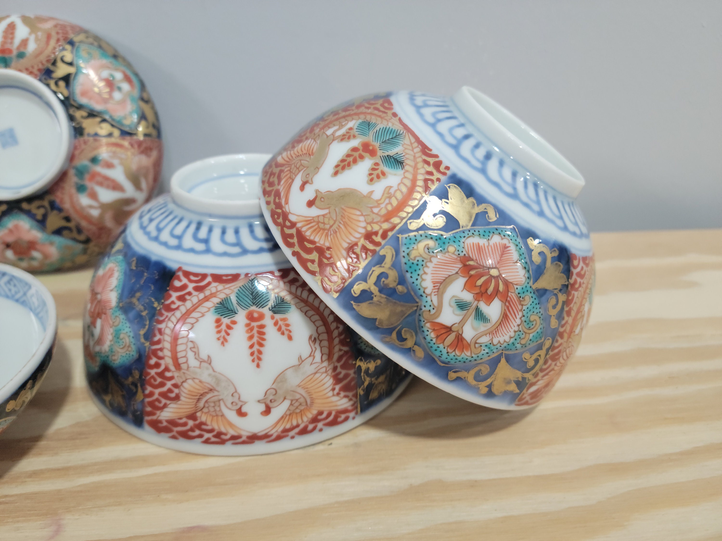 Antique Japanese Hand-painted Imari Style Porcelain Tea Bowl W/ Top ...