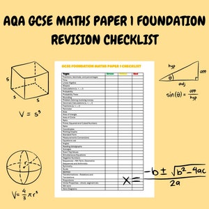 AQA GCSE Maths Foundation Paper 1 Revision Checklist - Etsy