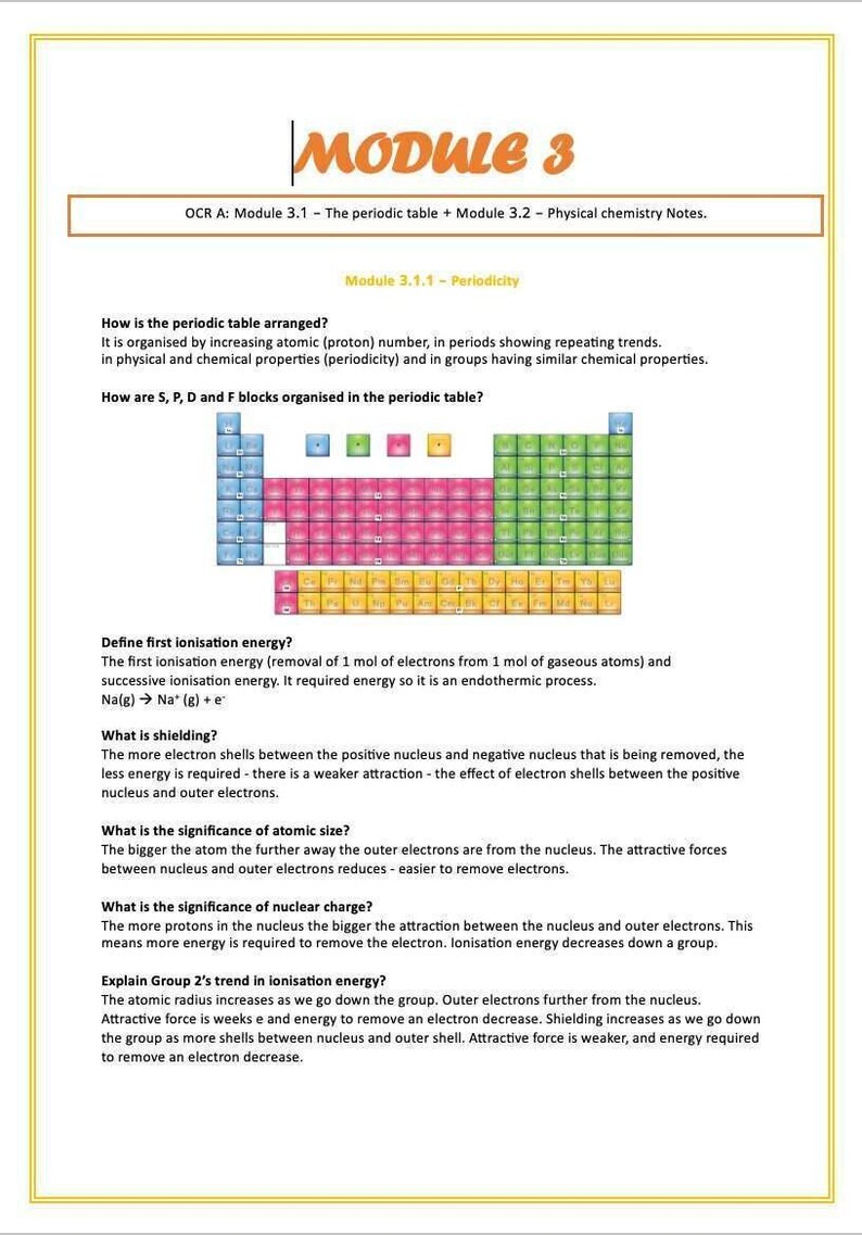 A Level Chemistry Module 3 Notes - OCR A - Etsy