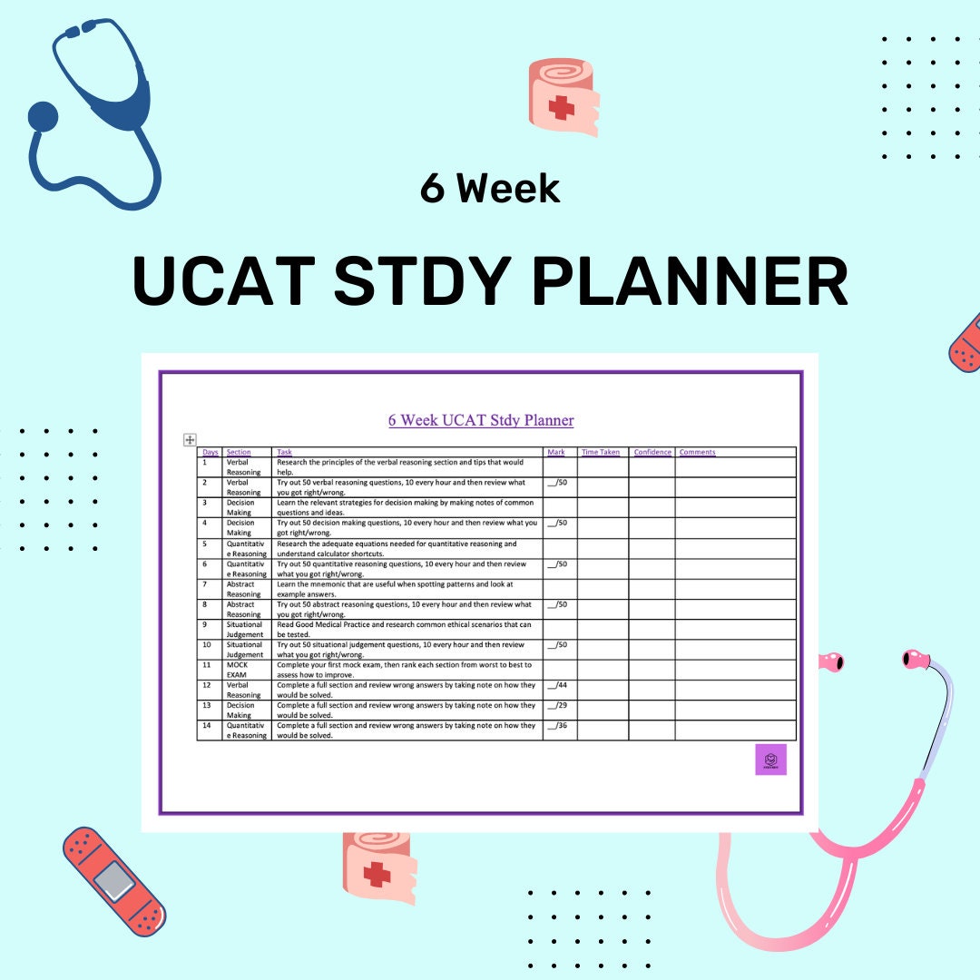 UCAT STUDY PLANNER - Etsy