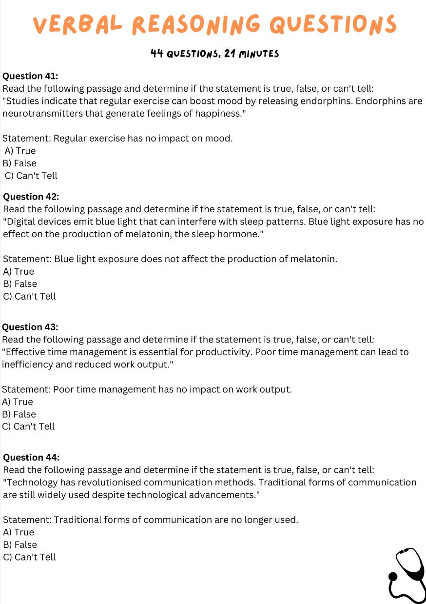 UCAT Verbal Reasoning Guide With Questions - Etsy