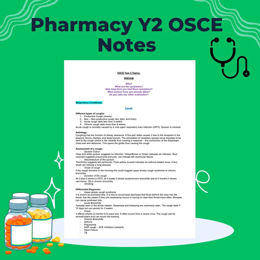 Pharmacy Year 2 OSCE Notes - Etsy