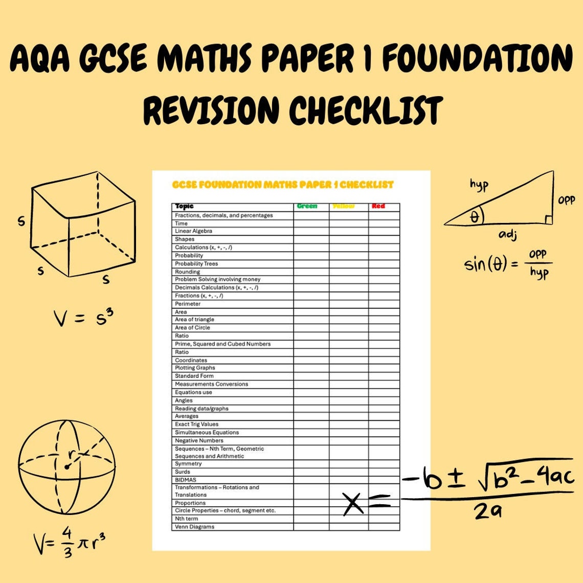 AQA GCSE Maths Foundation Paper 1 Revision Checklist - Etsy UK AQA GCSE Maths Foundation Paper 1 Revision Checklist - Etsy UK