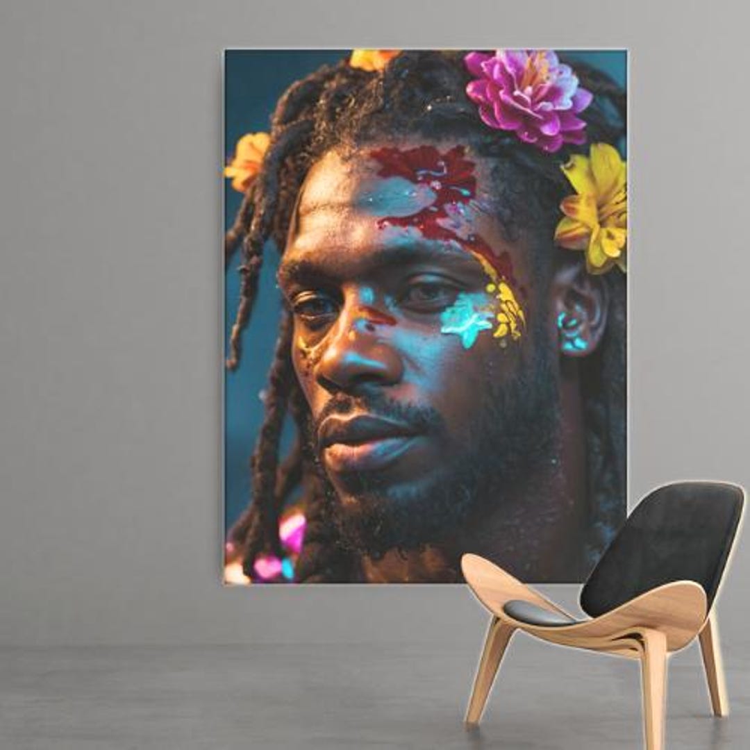 Black Men With Dreadlocks Vibrant Face Paint and Floral Adornment in a ...
