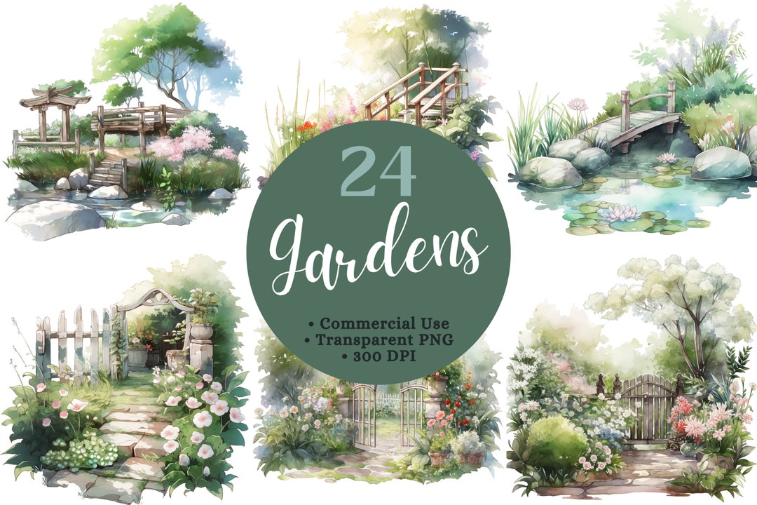 Watercolor Garden Clipart, Botanical Floral Nature Illustrations, Clip ...