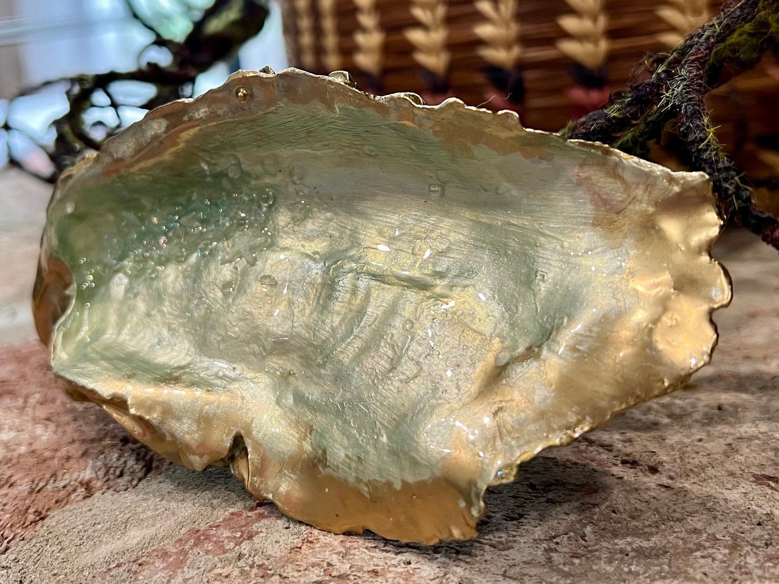Louisiana Hand Decorated 5 Oyster Shell in Mint Green & Gold - Etsy