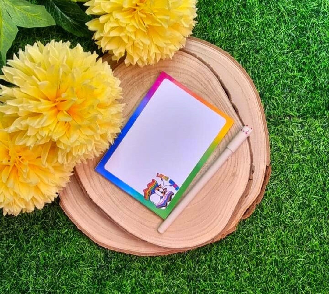 Love Wins Pride Small Desk Notepad Cute Butterfly Cat Rainbow ...