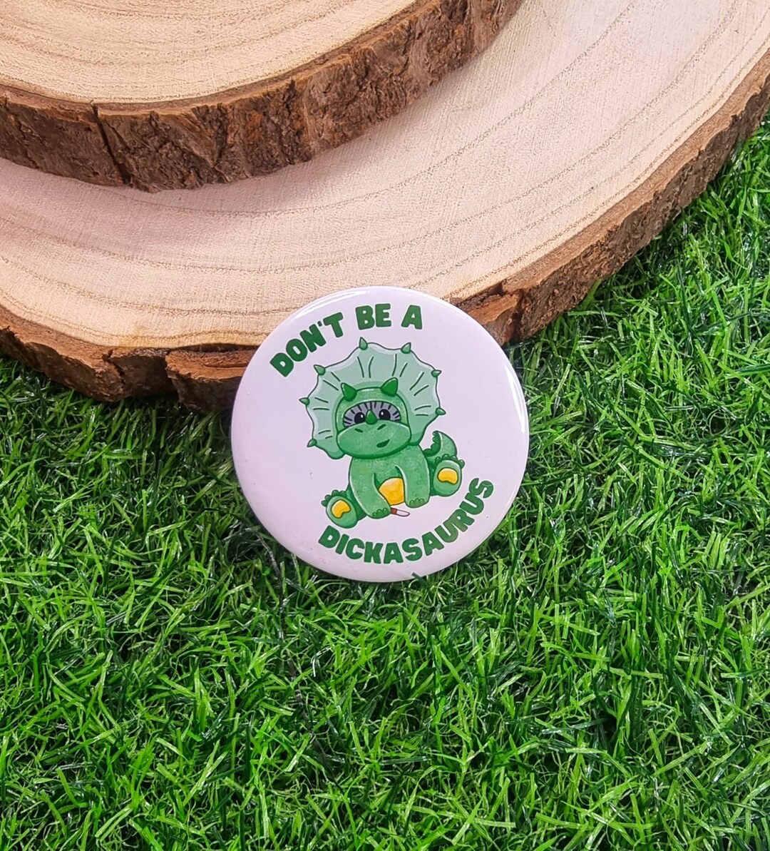 Don't Be A Dickasaurus Pin Badge Cute Dinosaur Cat Fun Pin Badge Silly ...