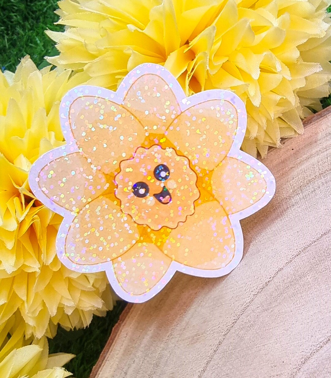 Daffy the Daffodil Vinyl Sticker Cute Flower Holographic Sparkly Kawaii ...