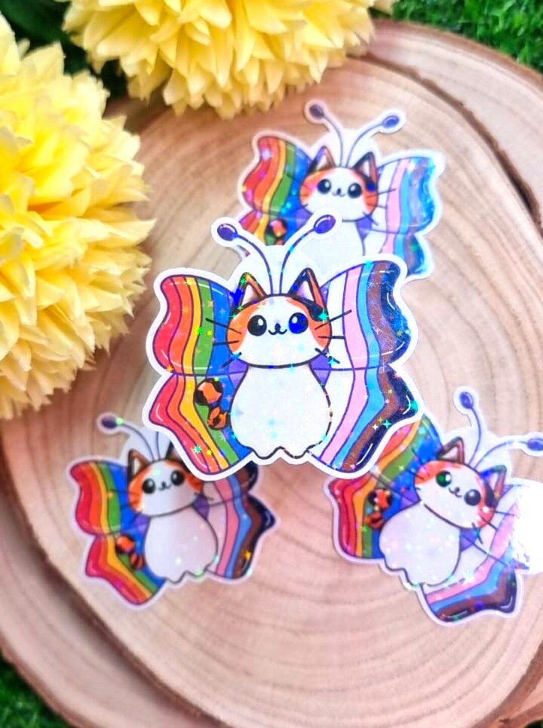 Pride Rainbow Butterfly Vinyl Sticker Cute Cat Holographic Kawaii ...